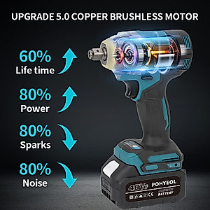 POHYEOL Brushless Impact Wrench 1/2 Inch Chuck,Max Torque 320N.m Cordless Impact Wrench 235ft-lbs,Impact Gun for Car