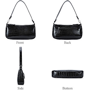 Small Shoulder Bags for Women Mini Handbags with Croc Pattern (Black with Leather Strap)