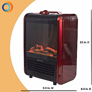 Comfort Zone 1,200W Electric Mini Fireplace Space Heater with Realistic 3D Flame, Stay-Cool Body, Carry Handle, Overheat Sensor, and Safety Tip-Over Switch, Ideal for Home, Bedroom, & Office, CZFP1