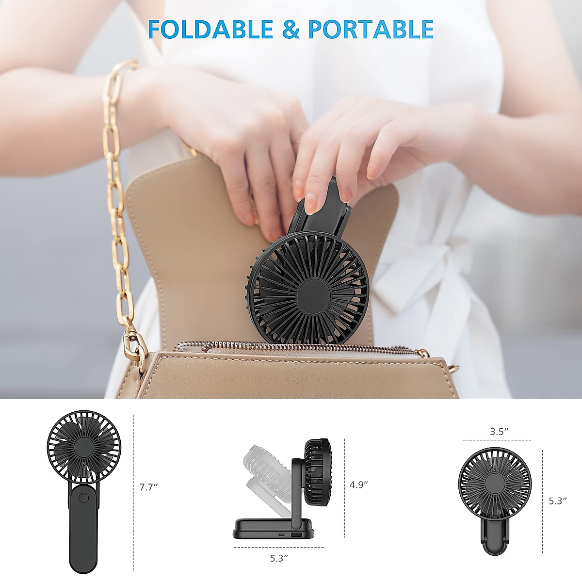 COMFIER Portable Handheld Fan,Personal Fan,Mini Fan with Power Bank,Rechargeable Hand held Fan,Hand Fans Battery Operated,Small Fan for Kids Girls Women Men,Travel,Outdoor,Sports