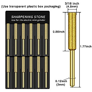 12 Pack Diamond Chainsaw Sharpener Burr Files 1/8" Shank, 3/16 Inch Replacement Sharpening Stones, Titanium Plated Sharpening Wheels Polishing Grinding Tool Grinding Bits (3/16 Inch/ 4.8 mm)
