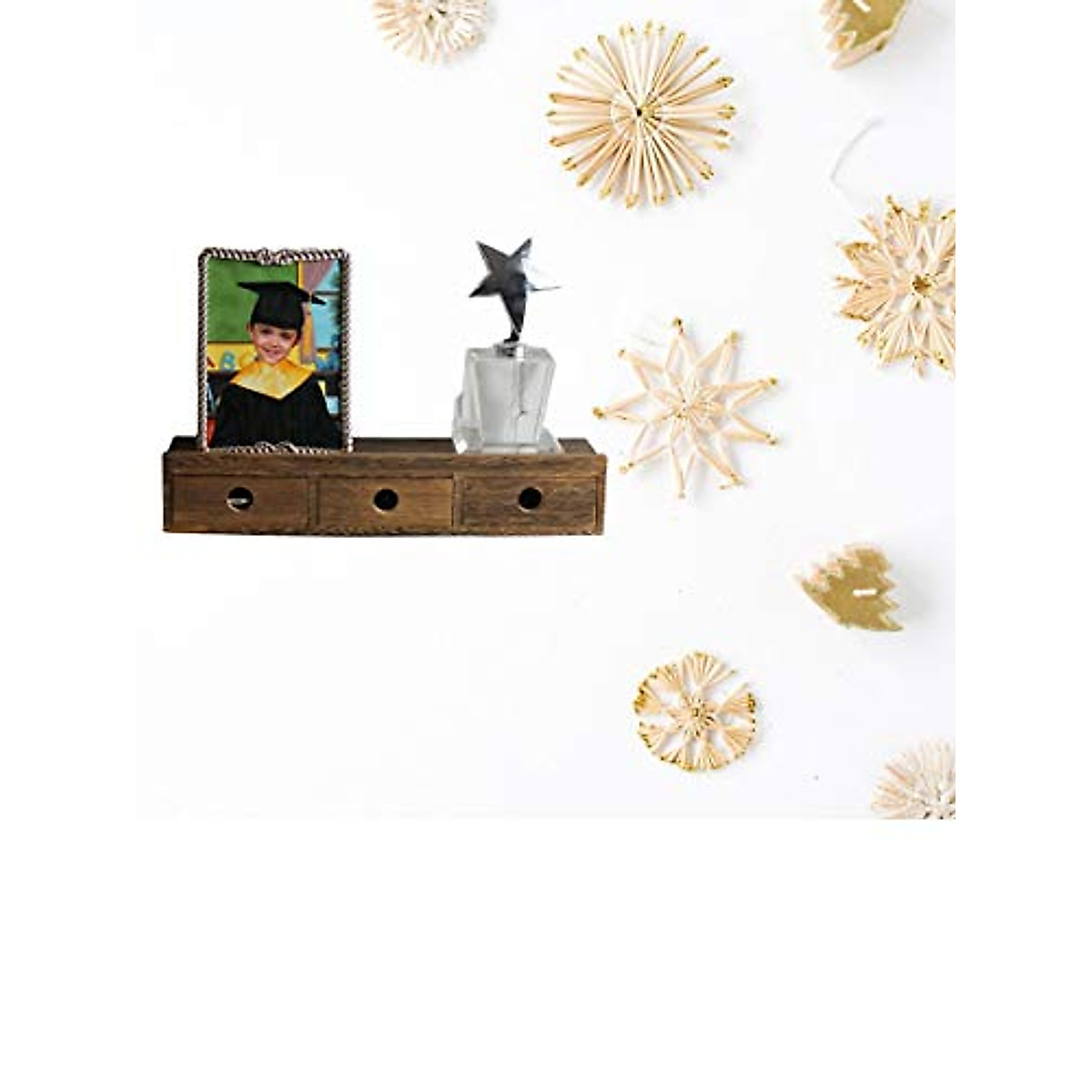 KAO Duru Floating Shelf with Drawer Paulownia Wood for Storage and Display Nightstand for Bedside, Office, Bedroom, Living Room and Bathroom (Set of 2)