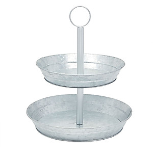Rustic 2 Tier Galvanized Serving Tray, Farmhouse Kitchen Decor (12 x 13.5 In)