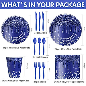 YJRJSC Navy Blue Plates And Napkins Party Supplies - Blue And Silver Party Decorations Tableware, Paper Plate, Napkin, Cup, Cutlery, Blue Glitter Bridal Shower Birthday Table Decorations | Serve 24