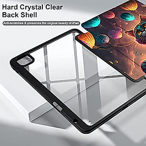 Batianda Case for iPad Pro 11-inch 2022 4th M2 Chip /2021 (3rd Generation) / iPad Pro 11" 2nd 2020 [Built-in Pencil Holder] Shockproof Cover with Clear Transparent Back Shell TPU Bumper, Cheshire Cat