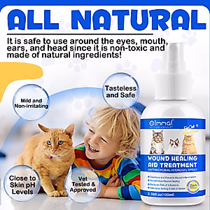 Cat Wound Care Spray - Wound Healing Aid Treatment for Cats Helps with Skin Repair for Wounds, Cats Irritated Skin & Itchy Skin Relief | Cats Supplement | Gentle Wound Care Spray - 3.38 Fl.oz / 100ml