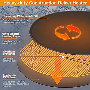 Bird Bath De Icer, 60w Submergible Utility De Icer, Thermostatic Controlled Winter Water Heater Deicer for Bird, Chicken, Duck, Farm Trough, Design Patent Product