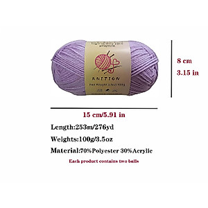 KNITION Crochet Yarn for Crocheting, 70% Polyester 30% Acrylic, Crochet and Knitting Yarn, Great Yarn for Crafts 3.5oz/100g 2-Pack.(A19-light Purple)