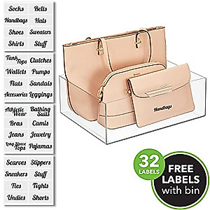 mDesign Plastic Closet Storage Organizer Bin Container with 32 Labels - Organizer for Drawers, Shelves, Bedroom, and Hallway Storage - 16" Long - Clear