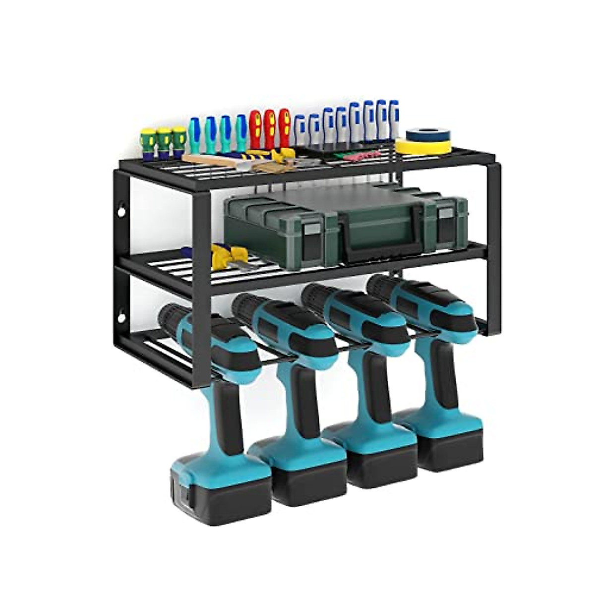 Yimeka Cordless Power Tool Storage Rack Drill Rack, Heavy Duty Floating Tool Rack, Metal Wall Mount Storage Rack, Tool Organization, with Hanging Slots and Screwdriver Holder for Garage, Home