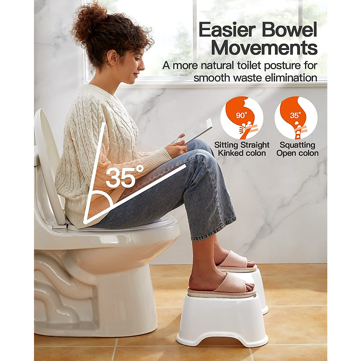 Pipishell Toilet Stool, 7” Bathroom Stool for Toilet, Detachable Toilet Potty Step Stool for Adults and Kids, Ergonomic Toilet Footstool with Non-Slip Pad, PITS01