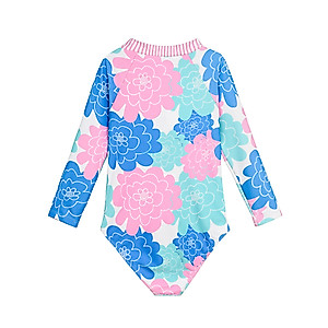American Trends Toddler One Piece Swimsuits Girl Rash Guard Long Sleeve Zipper Bathing Suits for Girls Colorful Flower 4-5 Years