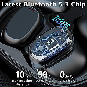 Wireless Headphones Open Ear Bluetooth Earbuds with Mic for Android & iPhone, Waterproof Sports Earphones with Earhooks LED Power Display HiFi Stereo Sound Ear Buds for Gym Workouts, Running, Cycling