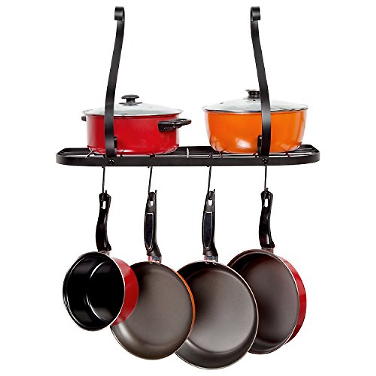 Vdomus Wall Mounted Pot and Pan Rack for Kitchen, Cookware Hanging rack with 10 Hooks Included, Hanging Pan Organizer, Black