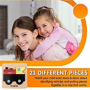 Leo & Friends Vehicle Puzzle Game Kit with 23 Different Pieces - Wooden Educational Toy for Boys and Girls - Non Toxic Wooden Puzzle - Gift for Christmas Birthdays or Holidays