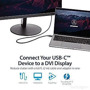 StarTech.com USB-C to DVI Cable - 6 ft / 2m - 1080p - 1920x1200 - USB-C DVI Monitor Cable - USB C Cable - Computer Monitor Cable (CDP2DVIMM2MB)