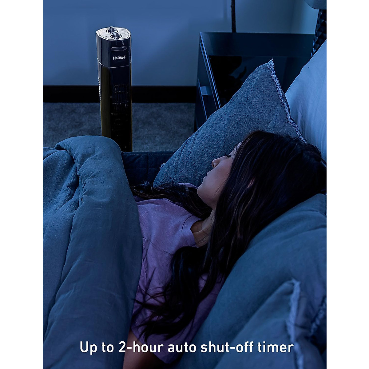 HOLMES 31" Manual Tower Fan, 70° Oscillation, 3 Speeds, 2-Hour Auto Shut-Off Timer, Adjustable Vents, Compact and Slim Profile, Carry Handle, Ideal for Cooling your Home, Bedroom or Office, Black