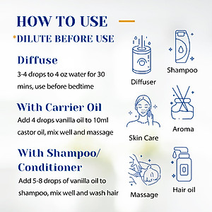 HIQILI Vanilla Essential Oil, Undiluted Natural Strong Fragrance Add in Skin Perfume, Unscented Lotion, Candle Soap Making Scent, Relax at Home with Diffuse Warm Sweet Aroma-100ML