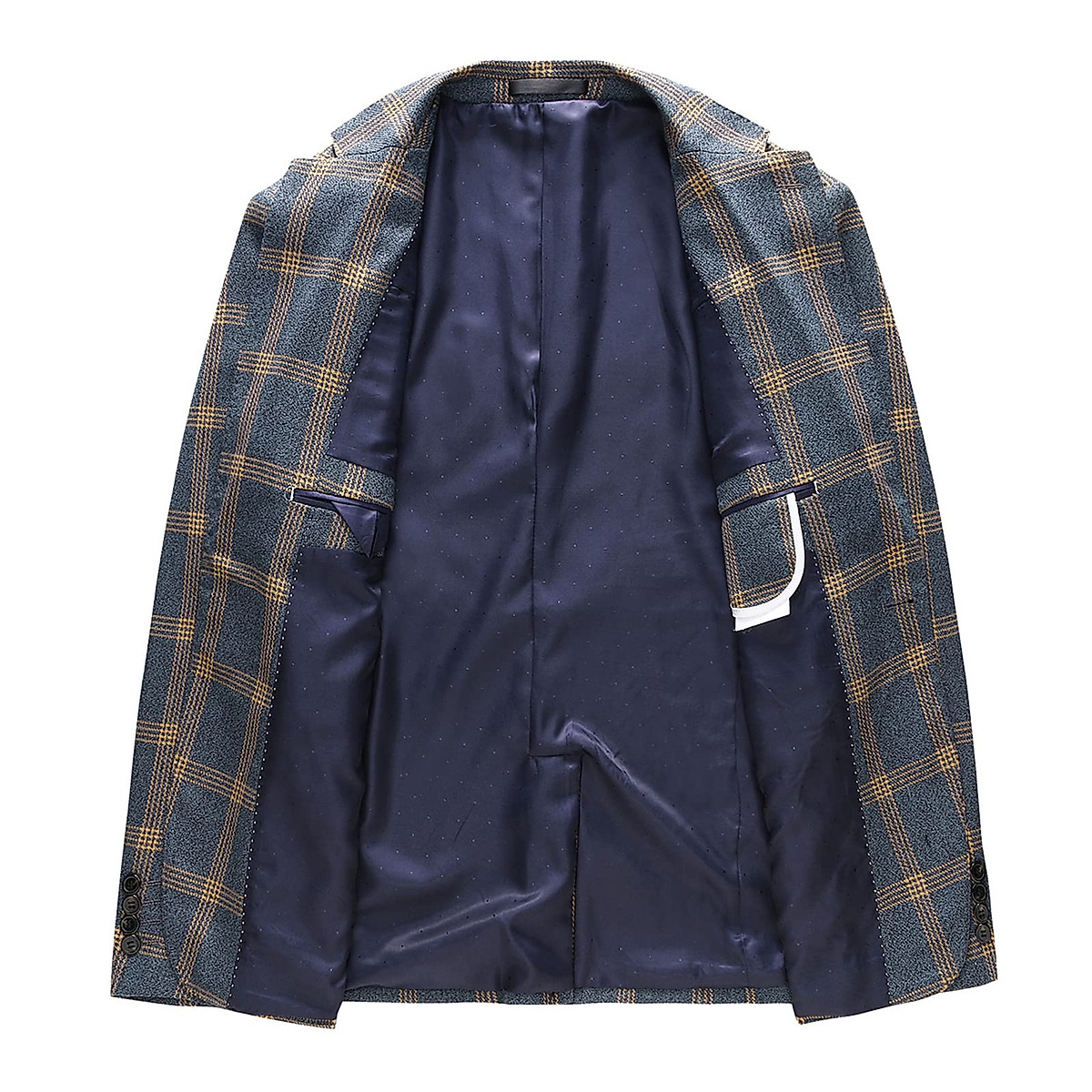 Mens Casual Plaid Blazer Jacket Slim Fit Sports Coat One Button Tuxedo Jacket for Men Yellow Blue