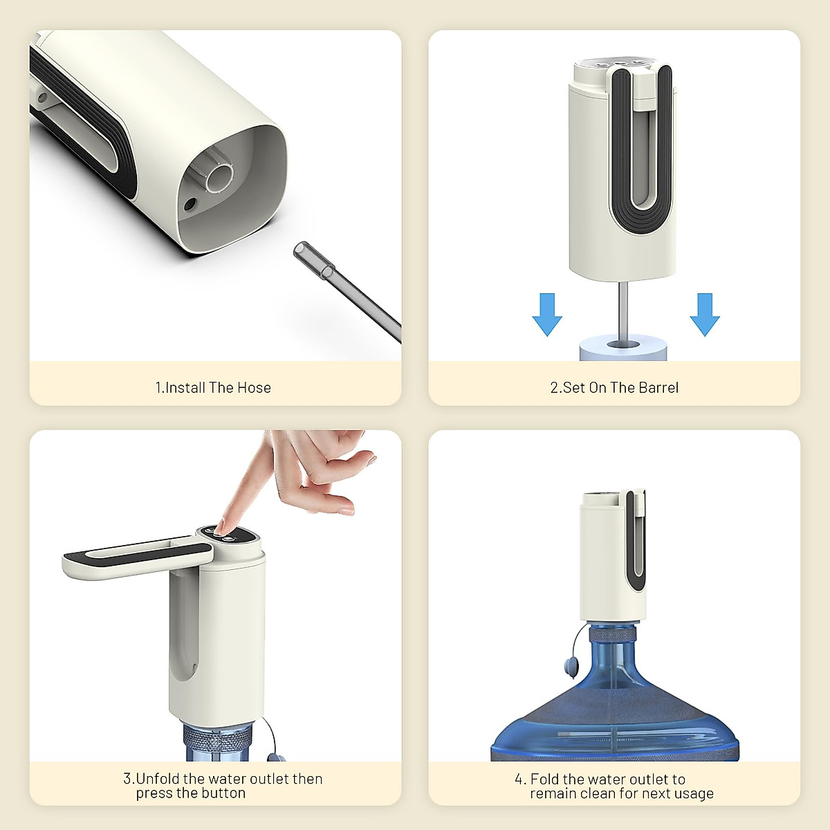 Generic 5 Gallon Water Bottle Pump, Universal for 2-5 Gallon Water Bottle Jug with 3 Modes, Foldable Water Outlet to Remain Clean, Rechargeable Automatic Drinking Water Bottle Dispenser, White, chou8