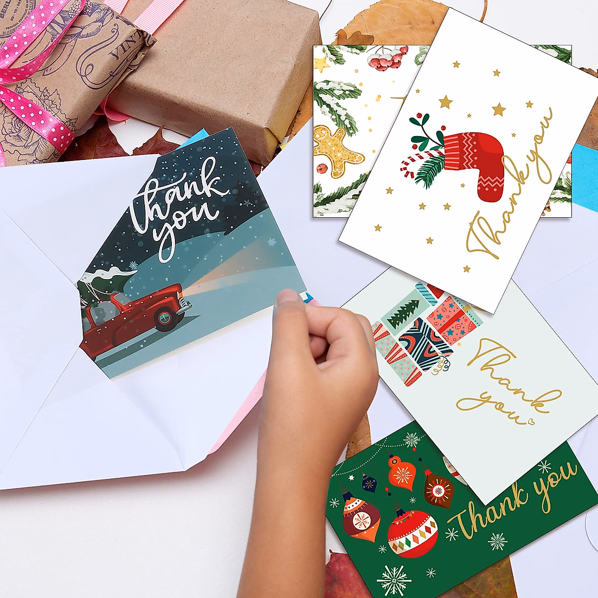 24 Pieces Christmas Thank You Cards Xmas Greeting Cards with Envelopes and Stickers, Christmas Tree Gingerbread Gift Box Holiday Thank You Note Cards Assortment for Xmas Holiday Present, 6 Designs