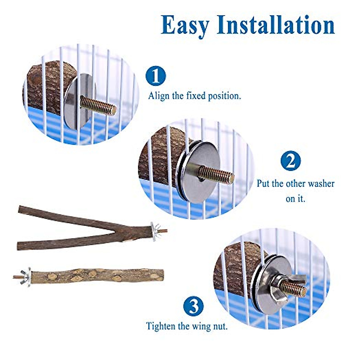 Mogoko 4 Pcs Bird Perches Parrot Stand Natural Wood Perch Parakeet Toys Bird Cage Accessories for Conure Supplies Budgie Platform