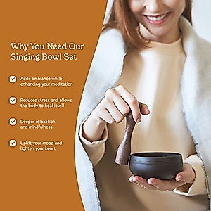Mindful & Modern Tibetan Singing Bowl Set | Deepen Your Meditation and Yoga Practice | Experience Mindfulness & Stress Relief | Beautifully Designed & Provides Excellent Sound | Chakra Healing | Black