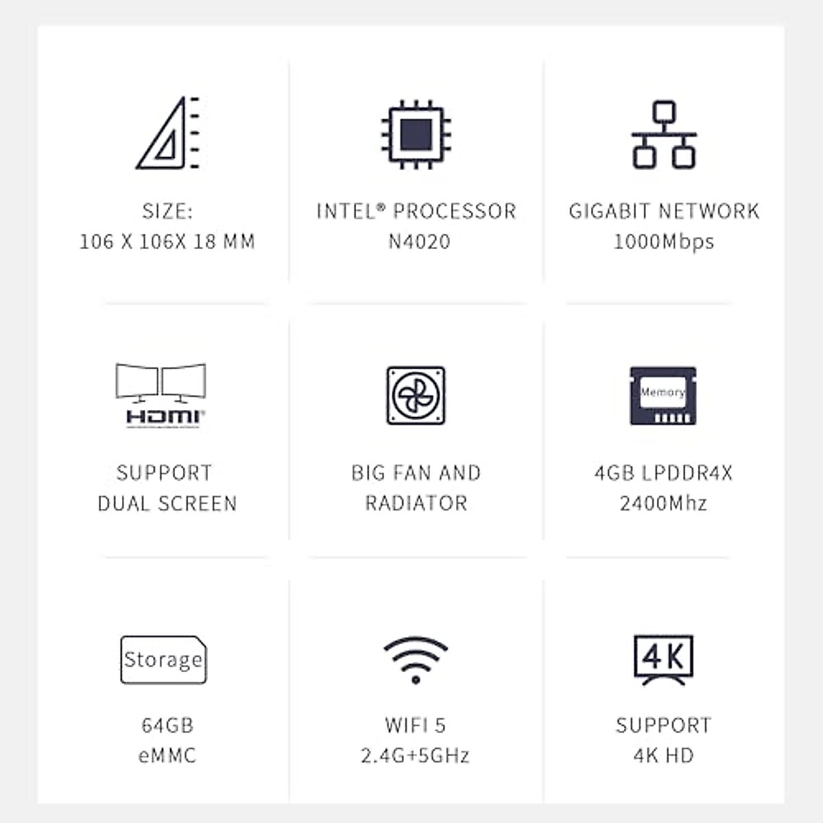 Beelink T5 Mini pc Celeron N4020(4M Cache,up to 2.8GHz), 4G DDR+64G eMMC, 2.4G/5GWiFi, Mini Computer Supports 4K Dual HDMI/4*USB3.0/BT5.0，Gigabit Network