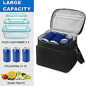 Hydro2Go Insulated Lunch Bag Women, Lunch box for Men with Adjustable Shoulder Strap, Leakproof Lunch Box Lunch Bag for Work, Picnic, Camping, Cooler, Black
