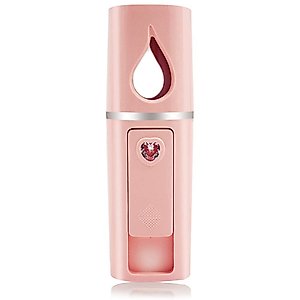 Portable Nano Facial Mister Mini Facial Steamer Atomization Eyelash Extensions with Mirror & 20ml Visual Water Tank (Pink)