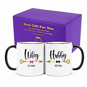 Fatbaby Est 2024 Hubby and Wifey Coffee Mug,Mr and Mrs Gifts Couple Mug, Wedding Gift for Couples, Newlywed Gifts for Couples,Unique Bridal Shower Gifts for Bride and Groom 11oz