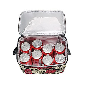 susiyo Vintage Skull Red Rose Lunch Box, Large Reusable Insulated Lunch Bag Cooler Tote for Office Picnic