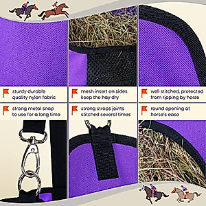 HIRQUITICKE Premium Durable Horse Slow Feed Hay Bag with Metal Snap Fastener and Heavy Adjustable Strap