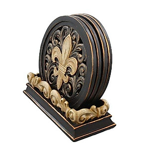 LL Home Fleur-De-Lis Carved Scrolls 4 Coaster Set