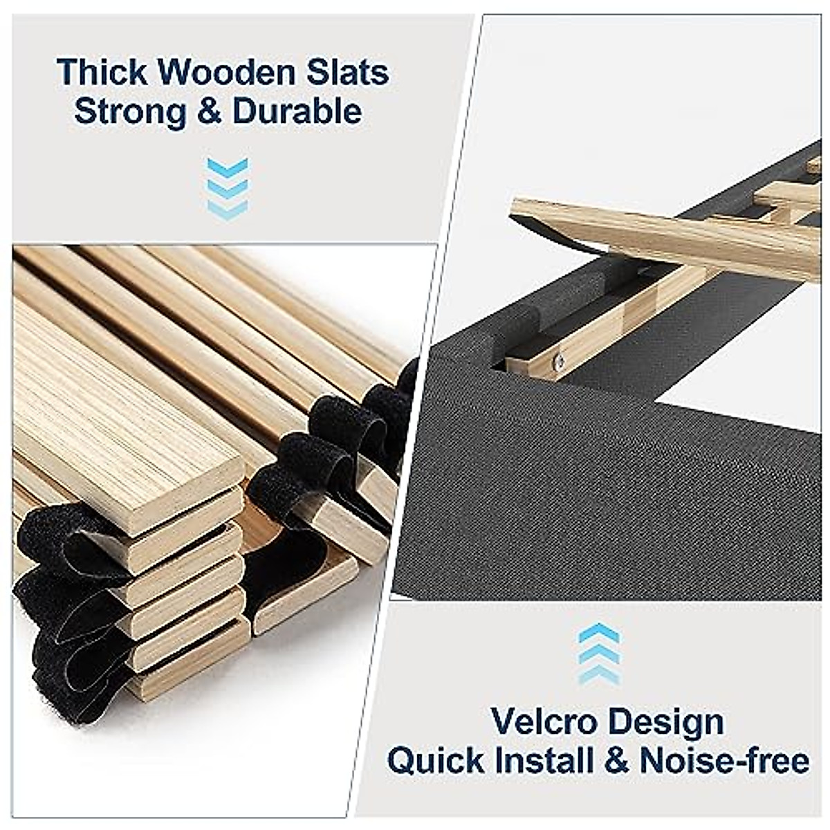 VECELO Twin Size Upholstered Bed Frame with Height Adjustable Fabric Headboard, Heavy-Duty Platform Bedframe/Mattress Foundation/Strong Wood Slat Support/No Box Spring Needed, Grey