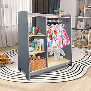 Kids' Armoires & Dressers, Kids Dress Up Storage, Open Hanging Armoire, Baby Dresser, Kids Wardrobe, Toddler Dress Up Rack, Organizer, Clothes Rack for Girls, Closet for Baby Clothes, Bedroom (Grey)