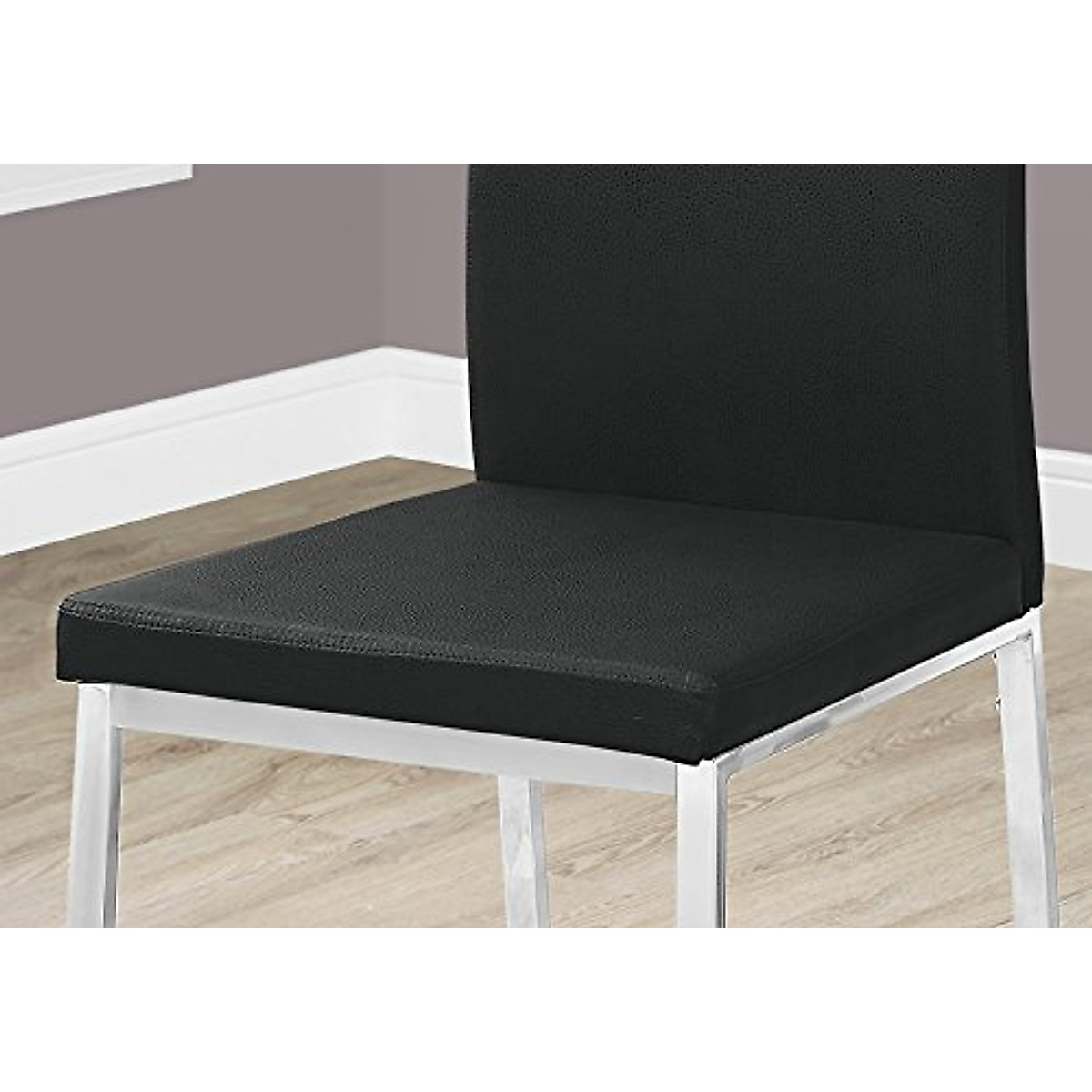 Monarch Specialties 1092 Chair, Set of 2, Side, Upholstered, Kitchen, Dining Room, Pu Leather Look, Metal, Chrome, Contemporary, Modern Chair-2Pcs, 17" L x 19.75" W x 38" H, Grey|Black