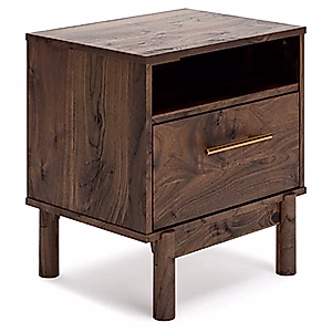 Signature Design by Ashley Calverson Modern 1 Drawer Nightstand with Open Cubby, 21.18" Tall, Dark Brown