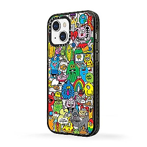 CASETiFY Impact iPhone 13 Mini Case [6.6ft Drop Protection] - Fun Friends by Jon Burgerman - Clear Black