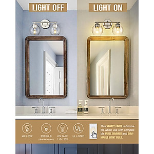 Emak Brushed Nickel Vanity Lights, 2-Light Bathroom Light Fixtures with Clear Glass Shade, Modern Globe Vanity Light for Bathroom, VL114-BN-2