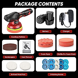 Avhrit Cordless Buffer Polisher kit 6 Inchs with 2 Battery & 6 Variable Speed Used for Car Detailing/Waxing