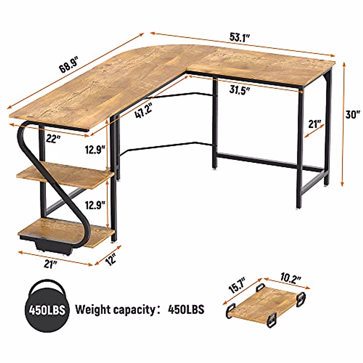 Weehom Reversible L Shaped Desk with Shelves Large Corner Computer Desk Gaming Desks for Home Office Writing Workstation Wooden Table