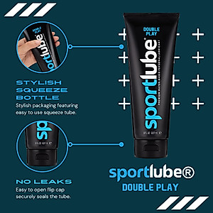 Sportlube Double Play Premium Water-Based Personal Lubricant 8oz Tube - Intimate Sex Lube for Men, Women, & Couples - Natural Feel, Silky Smooth, Non-Staining