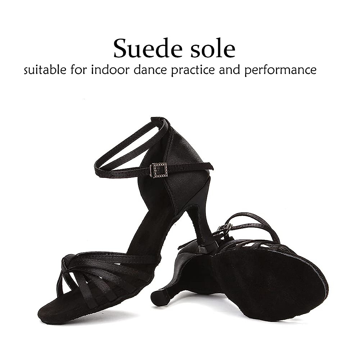 DKZSYIM Women's Satin Latin Dance Shoes Professional Ballroom Salsa Practice Performance Dancing Shoes,217-Black-7,US 7.5