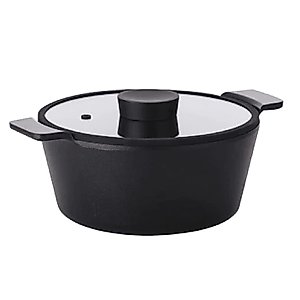 All Black Vulcan Kitchen Nonstick 4QT Stock Pot with Glass Lid, Healthy Cooking T-Coating Casserole, Soup Stew Dutch Oven, Induction Compatible Cookware, Made in Korea (24 cm Pot)