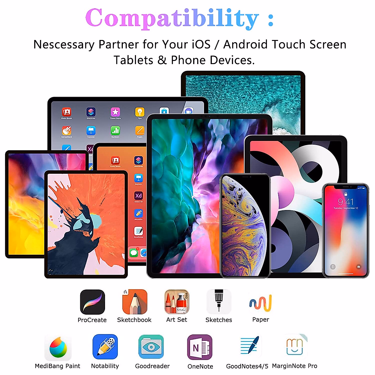 Stylus for iPad,Stylus for iPhone, Rechargeable Stylus Pen,1.4mm Fine Tip for Drawing and Writing, Compatible iPad Pro/iPhone and iPad/iPad Mini/iPad Air (Black)