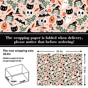 JarThenaAMCS 6 Sheets Halloween Wrapping Paper - Not Roll - Cute Pumpkin Ghost Cat Gift Wrap Paper Folded Flat DIY Craft Paper for Birthday Baby Shower Party Decor, 27.6 x 39.4 Inch