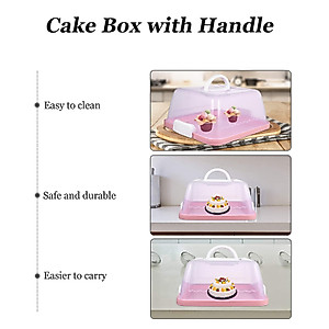 BESTOYARD Locking Cake Carrier Square Storage Container Stand for Cupcakes and Cakes with Collapsible Handles Pink,15536186GQMGRP,25.5x20cm