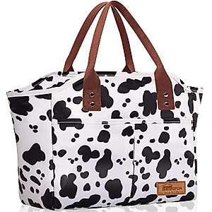 HOMESPON Fashionable Tote Reusable Insulated Lunch Bag Cooler Box with Pockets for Woman Man Work Shopping or Travel(Cow)