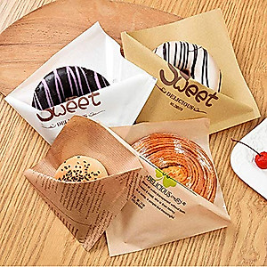 ISKYBOB 100 Sheets Disposable Deli Wrappers Double Open Pretzel Bags Oilproof Food Tissue Paper Sandwich Donut Puff Craft Take Out Pouches for Home, Bakery, Party, Newspaper